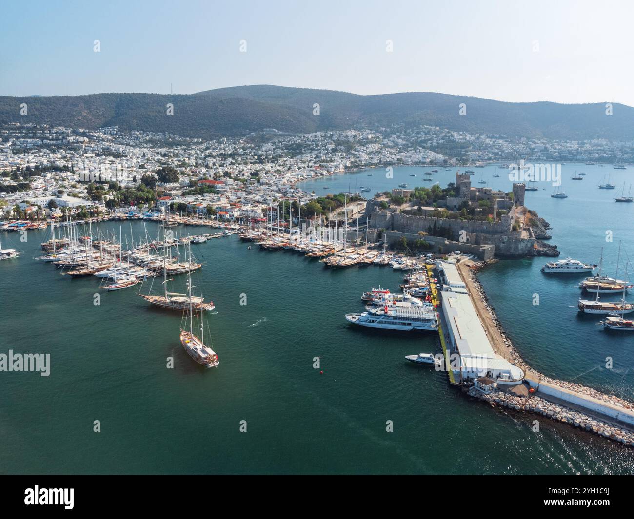 Awesome aerial view of Bodrum Marina and Bodrum Castle, Turkey Stock ...