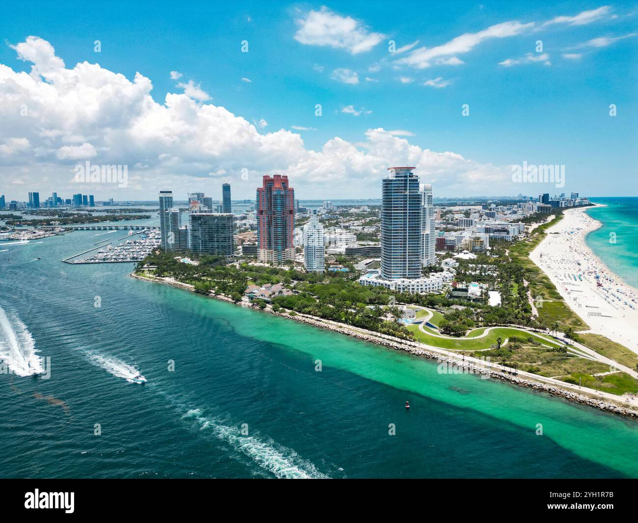 Summer in Miami . Miami beach coastline. Panoramic view of Luxury ...