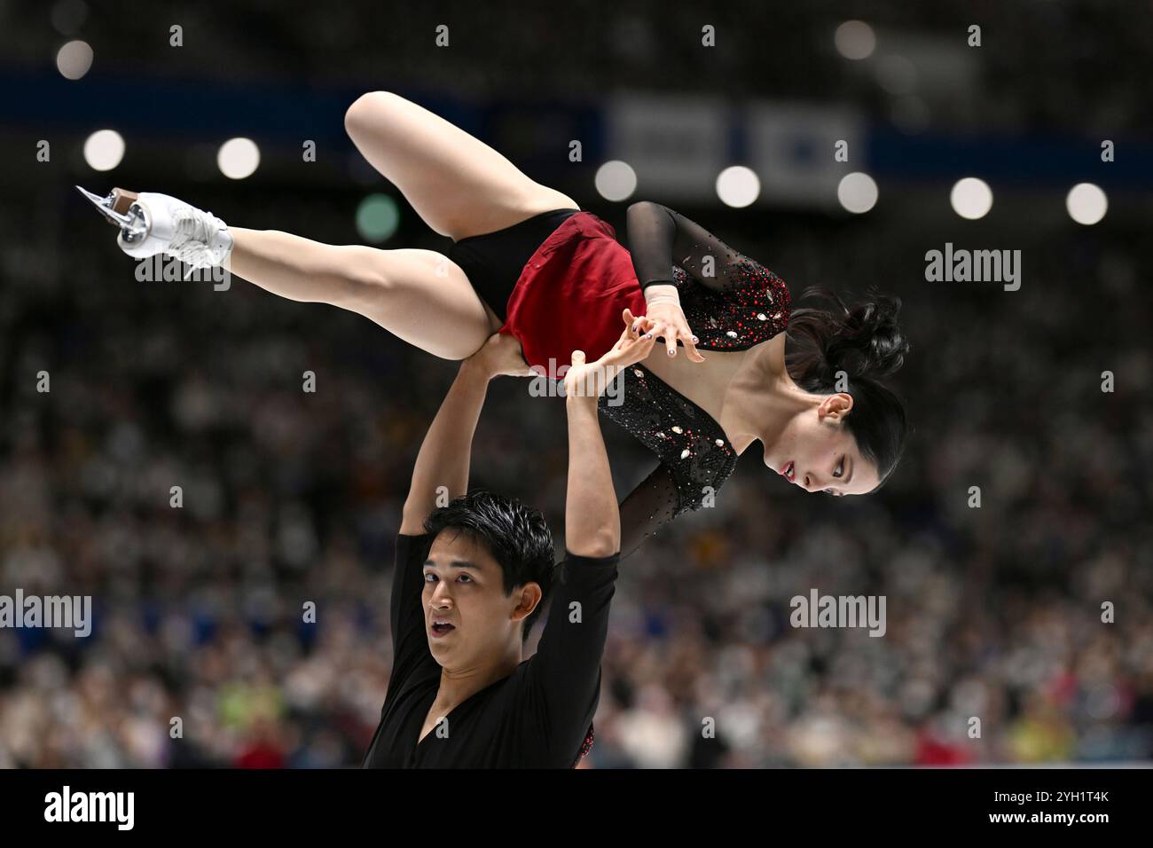 Japan's Riku Miura, Ryuichi Kihara perform in the pairs Free Skating of the ISU Grand Prix of ...