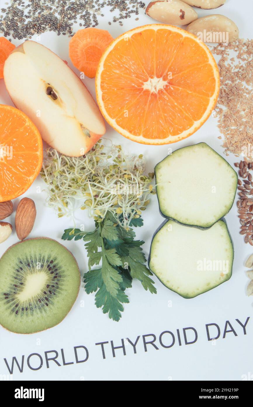 Inscription World Thyroid Day and best food as source natural minerals ...