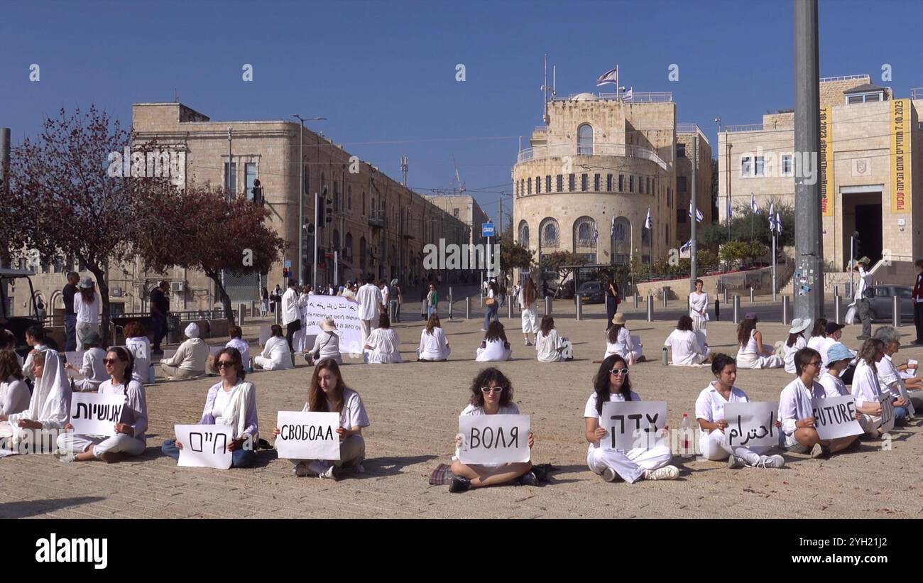 JERUSALEM - NOVEMBER 8: Israeli female peace activists dressed in white ...