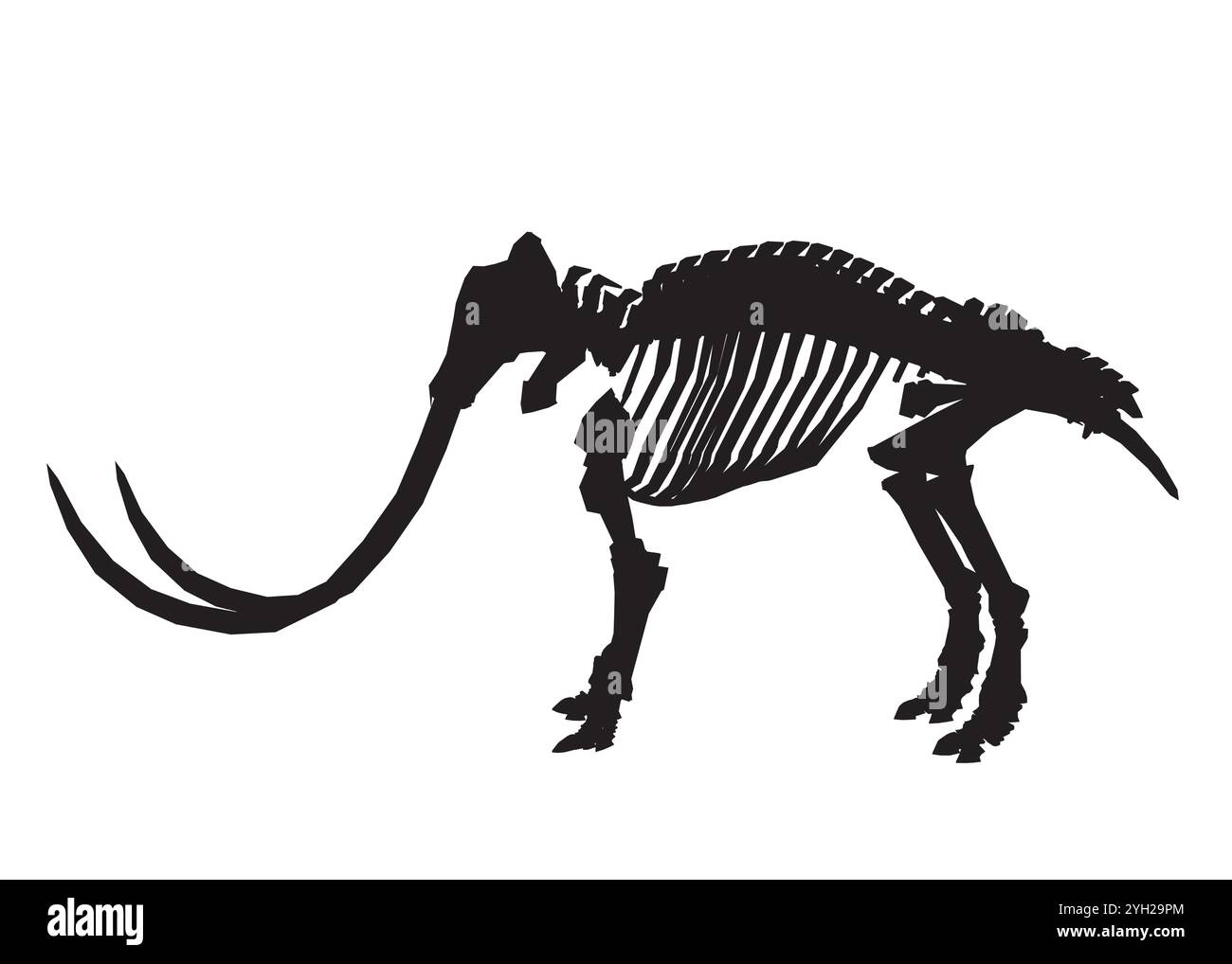 Vector Illustration of silhouette Mammoth Skeleton Isolated on White ...