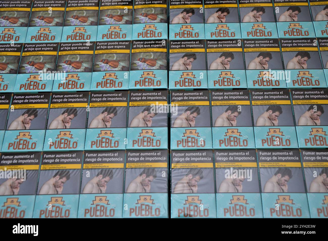 In this photo illustration, packs of Spanish cigarettes, pueblo seen ...