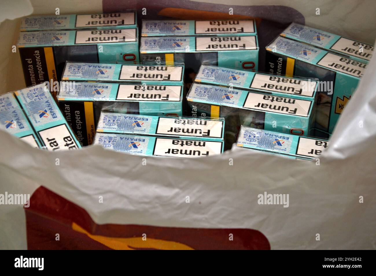 In this illustration photo, packs of Spanish cigarettes seen in a ...