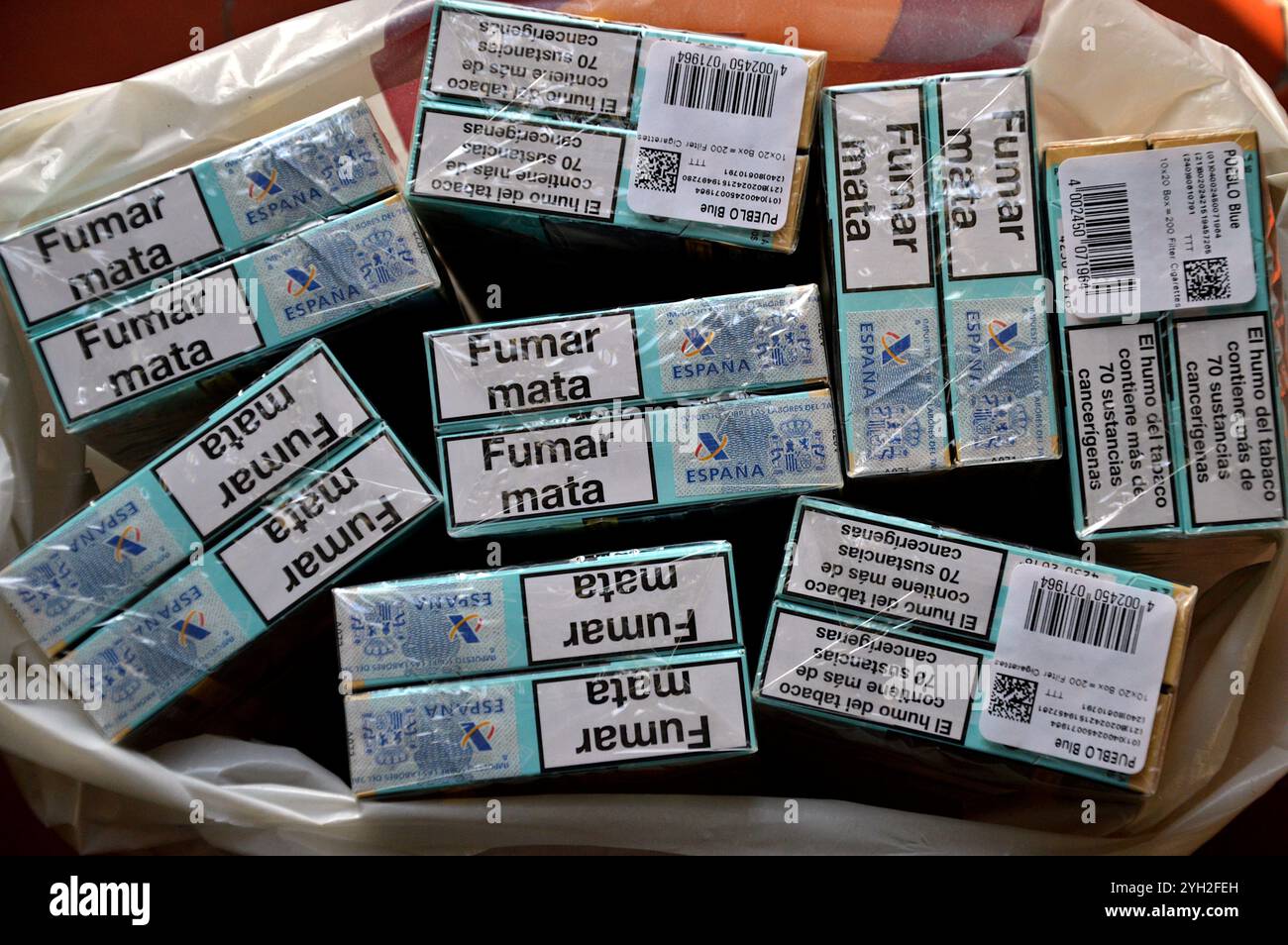 In this illustration photo, packs of Spanish cigarettes seen in a ...