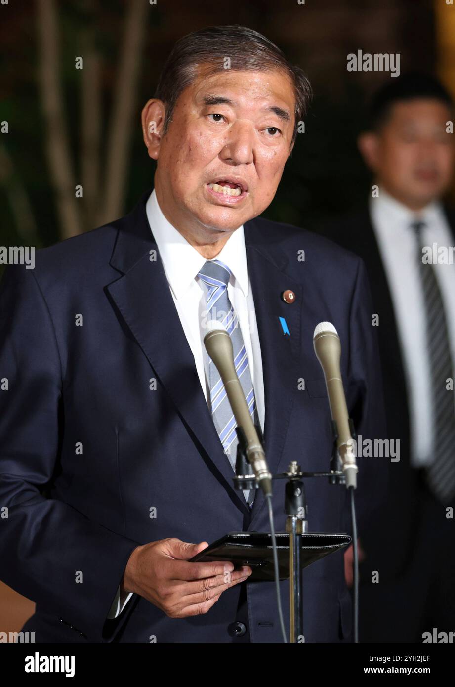 Japan's Prime Minister Shigeru Ishiba answers questions from reporters ...