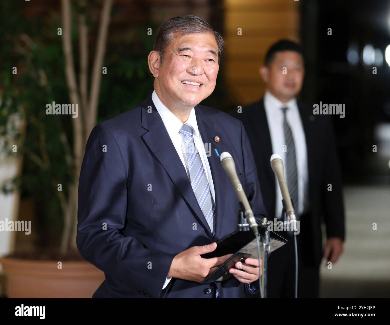 Japan's Prime Minister Shigeru Ishiba answers questions from reporters ...