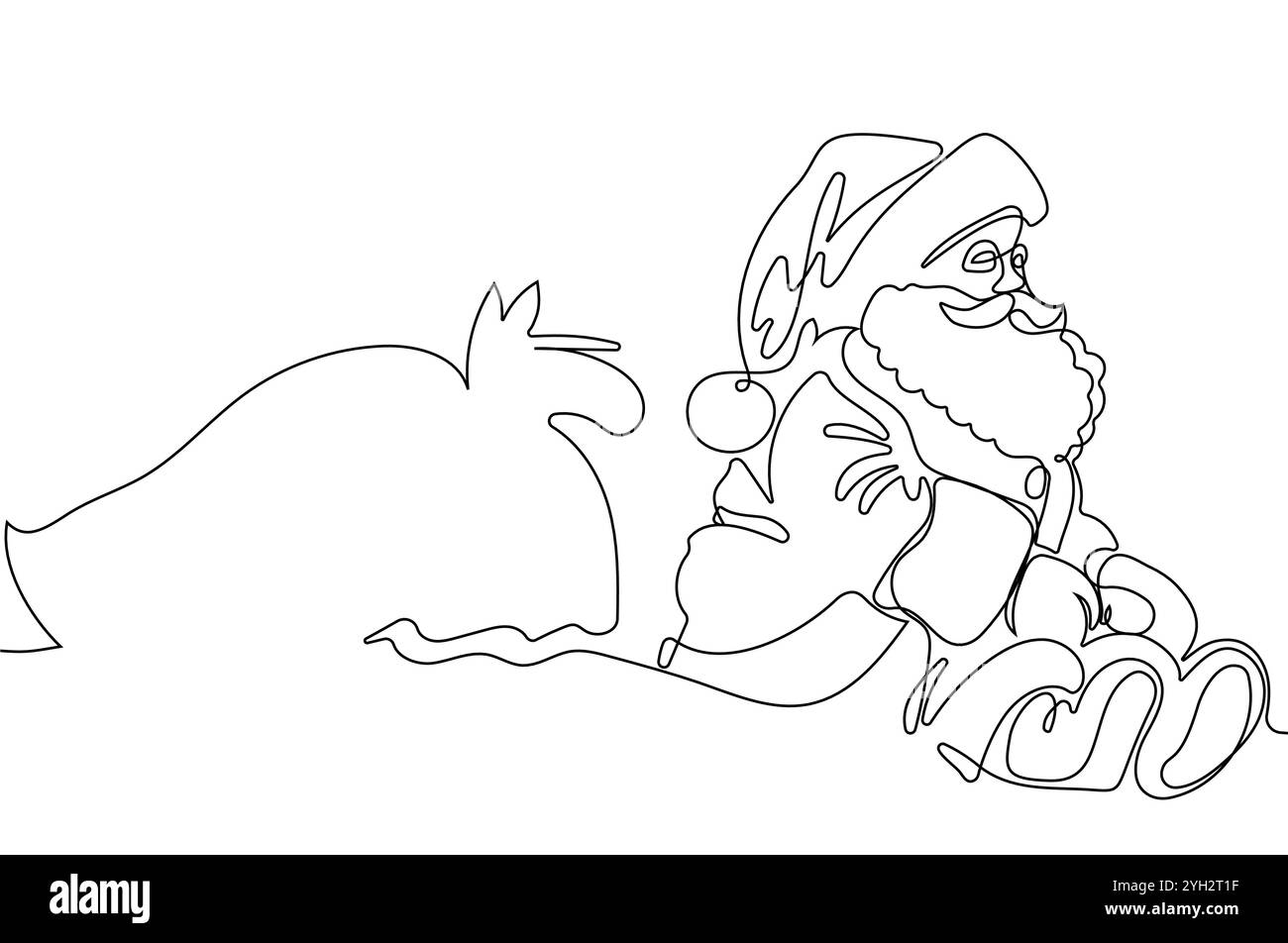 One continuous line drawing Santa Claus on reindeer and sled. concept ...
