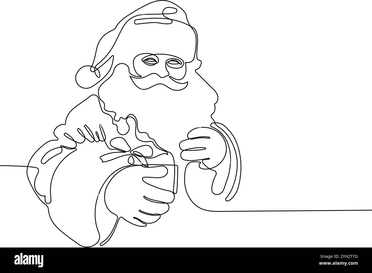 One continuous line drawing Santa Claus on reindeer and sled. concept ...