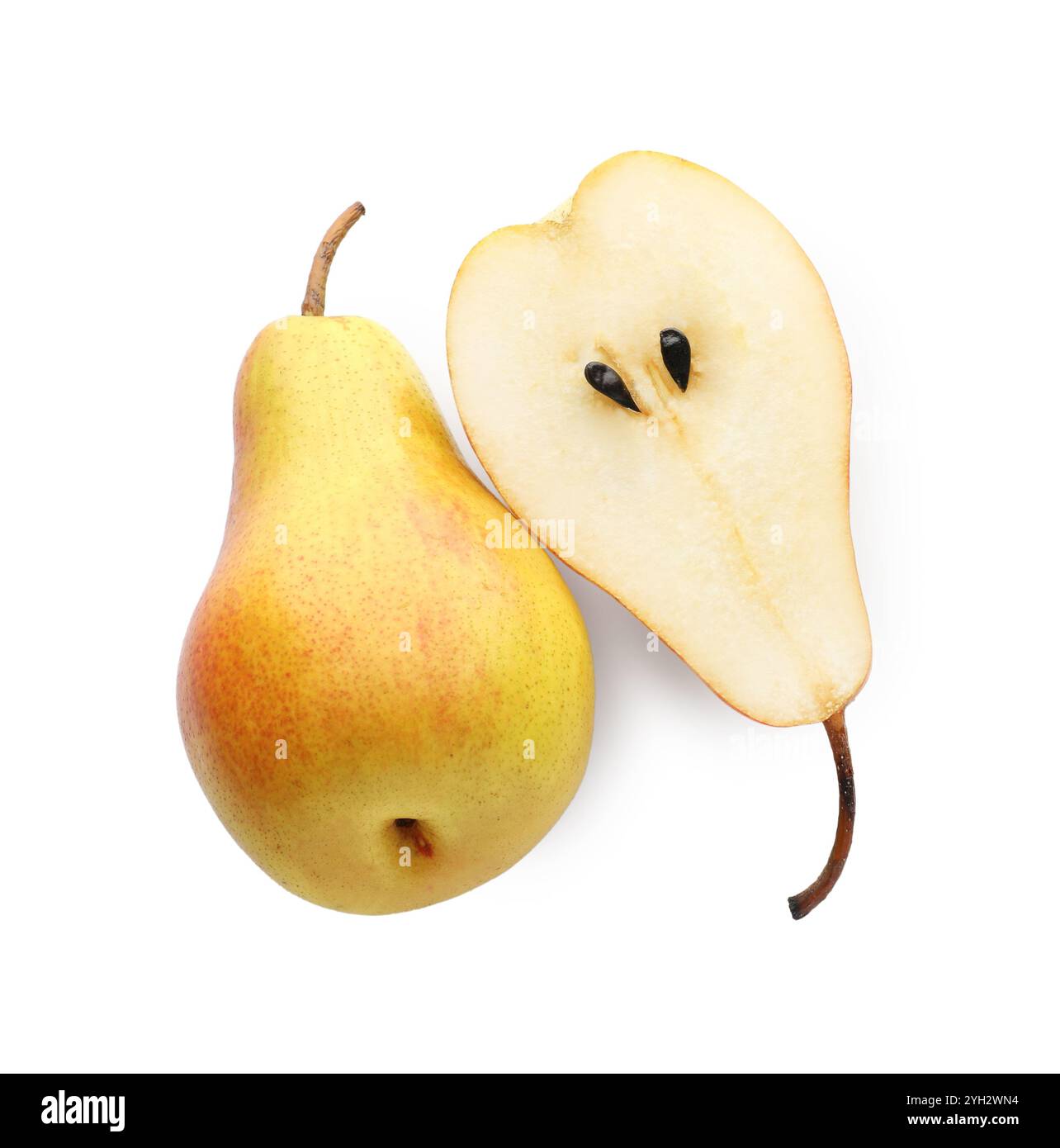 Whole and cut ripe pears isolated on white, top view Stock Photo - Alamy