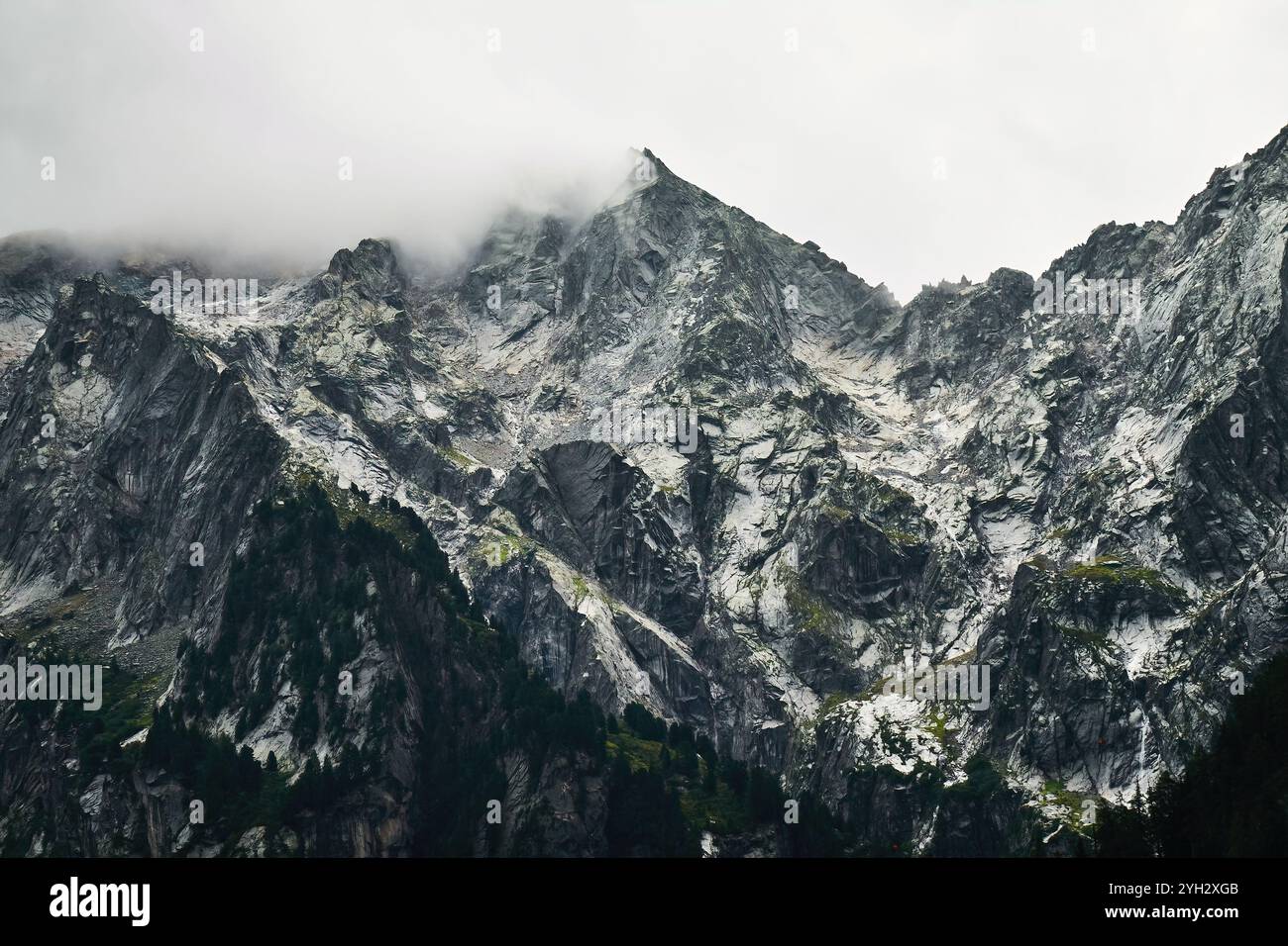 The Piz Bacun mountain range on the Swiss Italian border at Castasegna ...