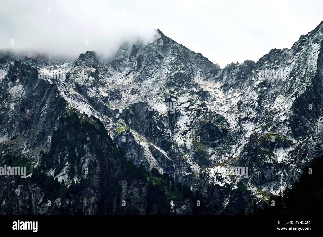 The Piz Bacun mountain range on the Swiss Italian border at Castasegna ...