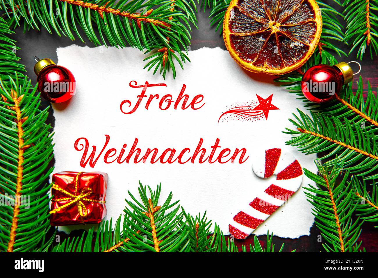 Weihnachtsgruss und schriftzug frohe weihnachten hi-res stock ...