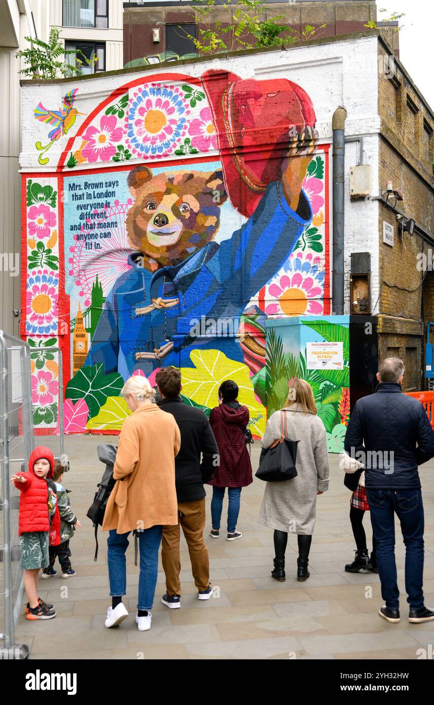 London, UK. Paddington mural in Sutton Walk, Waterloo, celebrating the ...