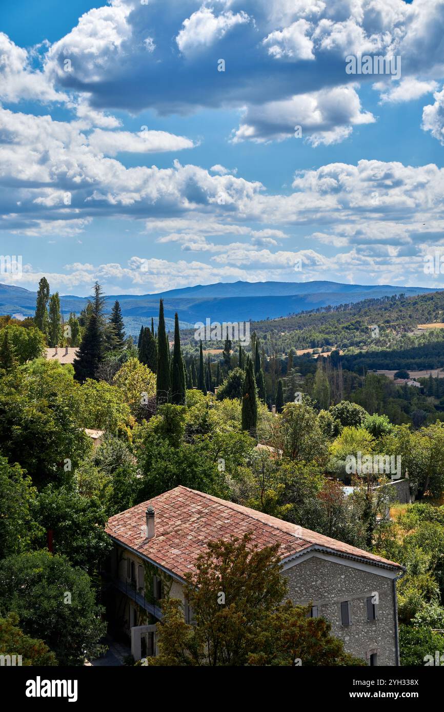 Scenic Landscape with Trees, Hills, and Clouds Under a Blue Sky in ...