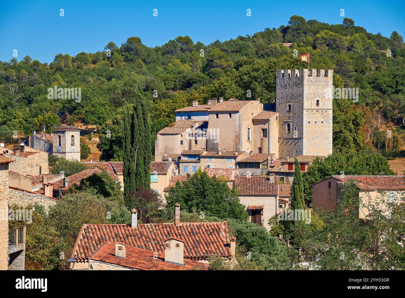 View of the village Esparron-de-Verdon and the Chateau d'Esparron in ...