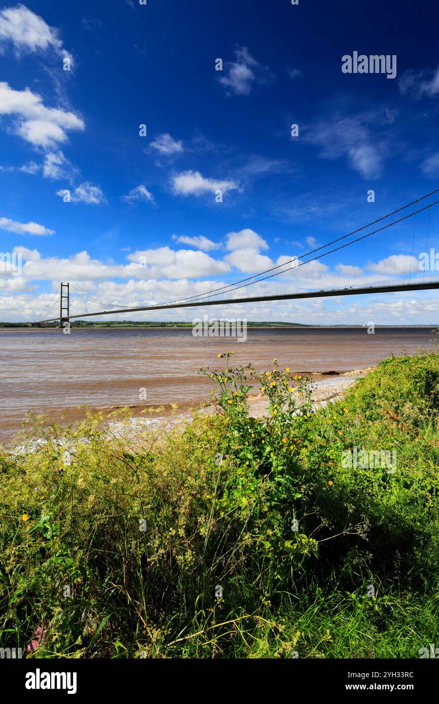 Summer view over the Humber bridge from the Hessle Foreshore; East ...
