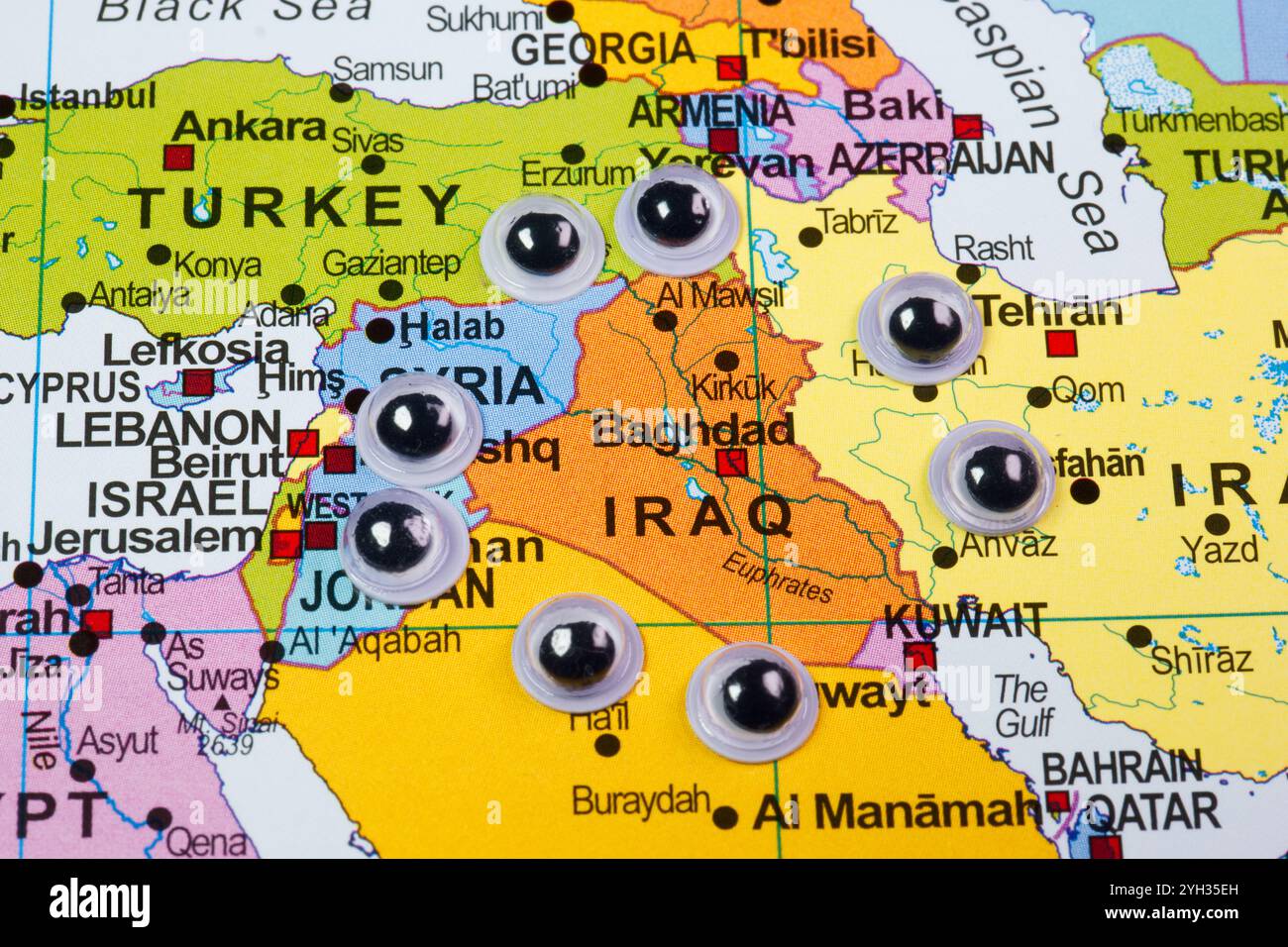 A political map where all the eyes of the neighbors are on Iraq Stock ...