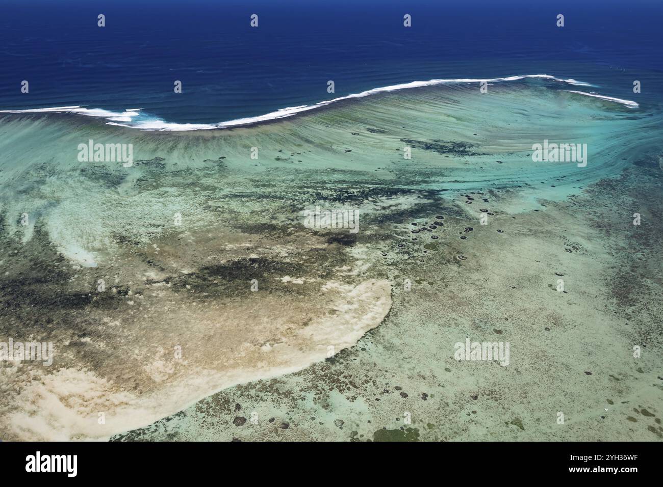 Aerial view, reef, coral reef, fringing reef, Le Morne Brabant, south ...