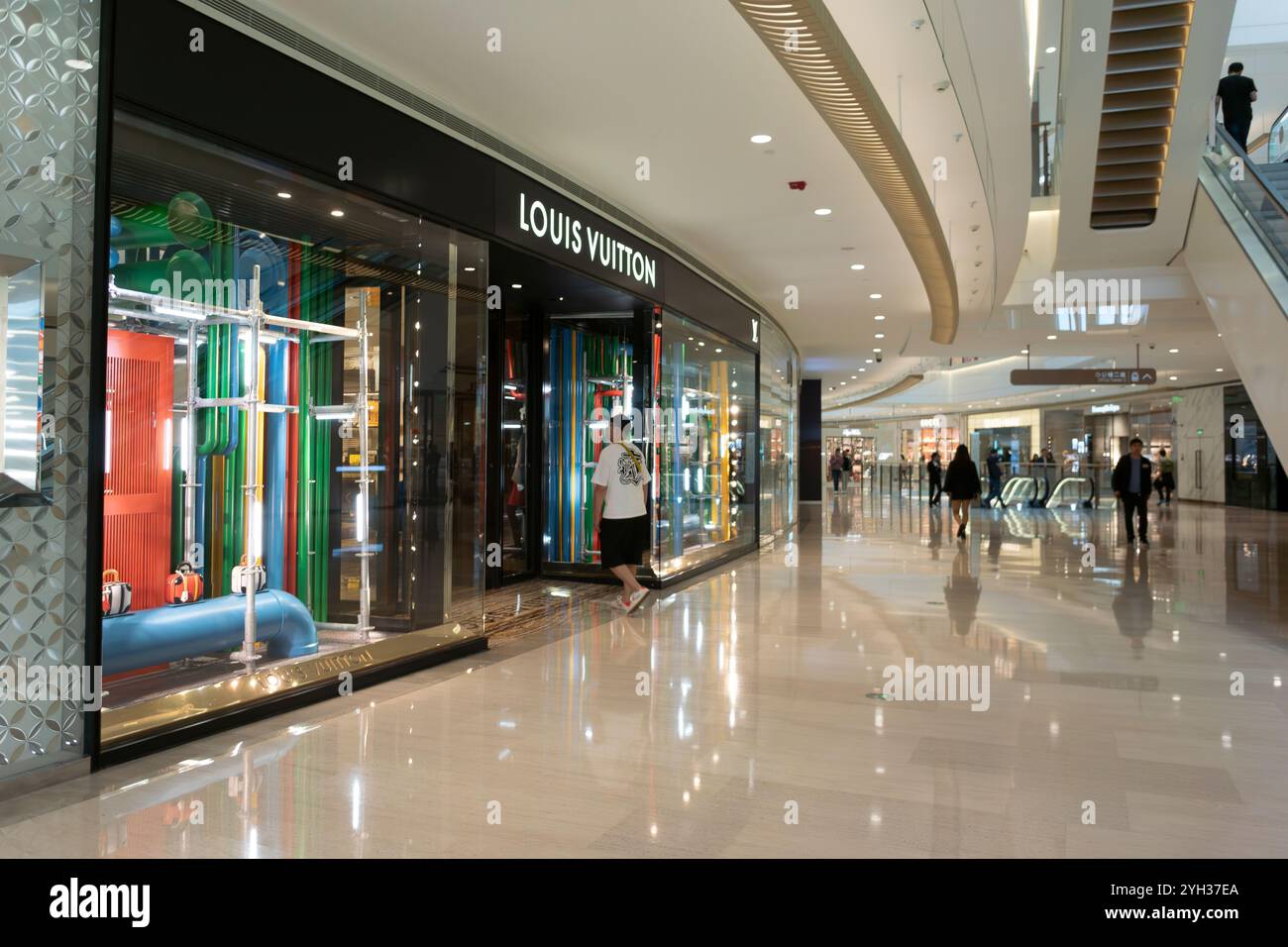 Shanghai, China, People Walking, Hallway, Luxury Shop Front, "Louis Vuitton", LVMH, in Shopping ...