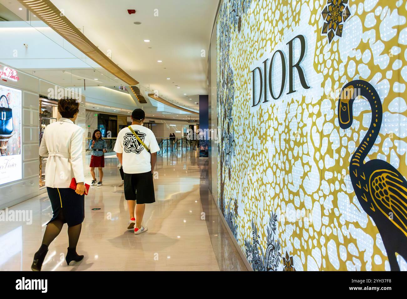 Shanghai, China, Chinese People Walking inside Luxury Shop Front, Dior ...