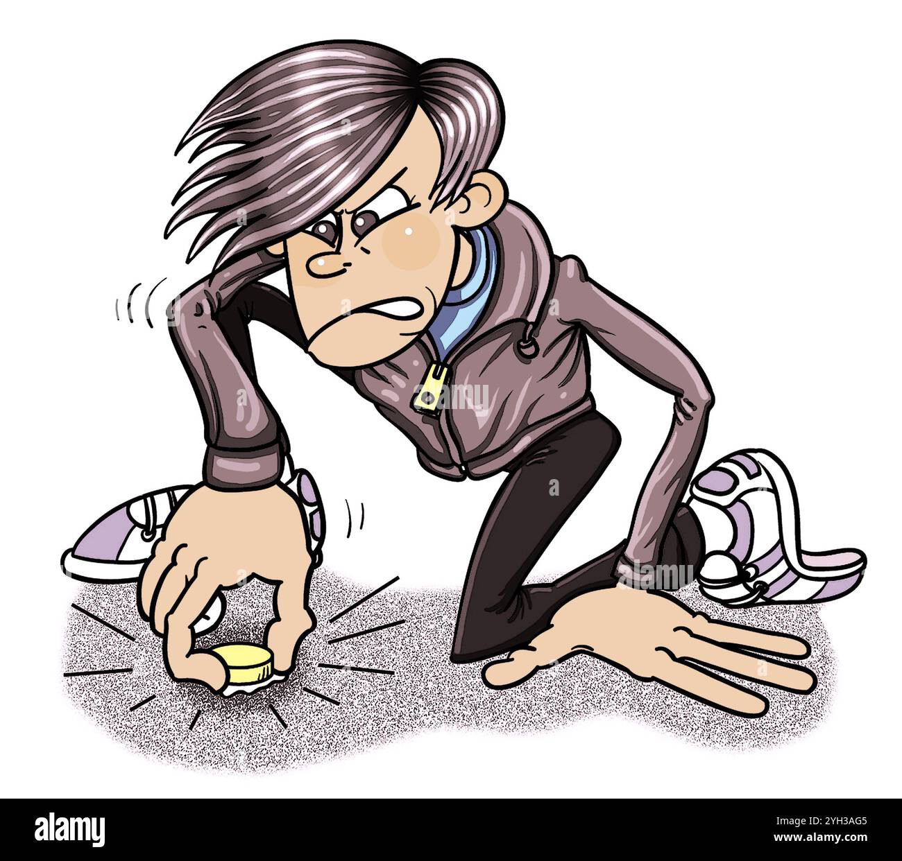 Boy trying to pick up coin glued to floor hi-res stock photography and ...