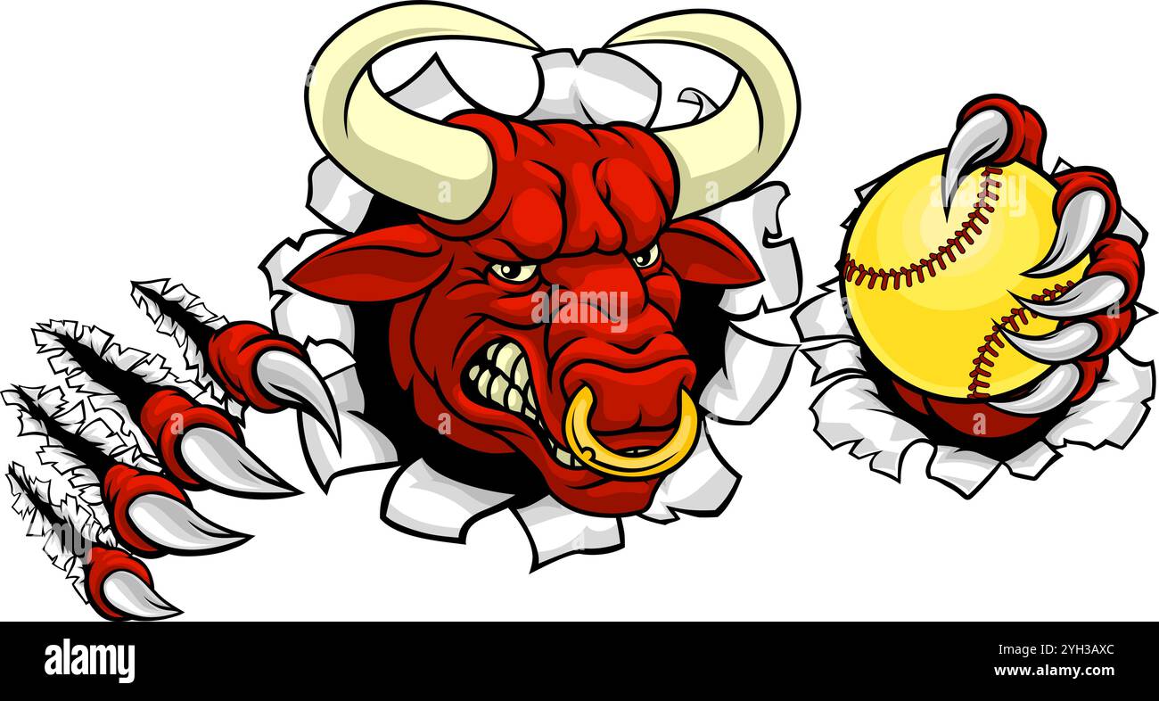 Bull Minotaur Longhorn Cow Softball Mascot Cartoon Stock Vector Image ...