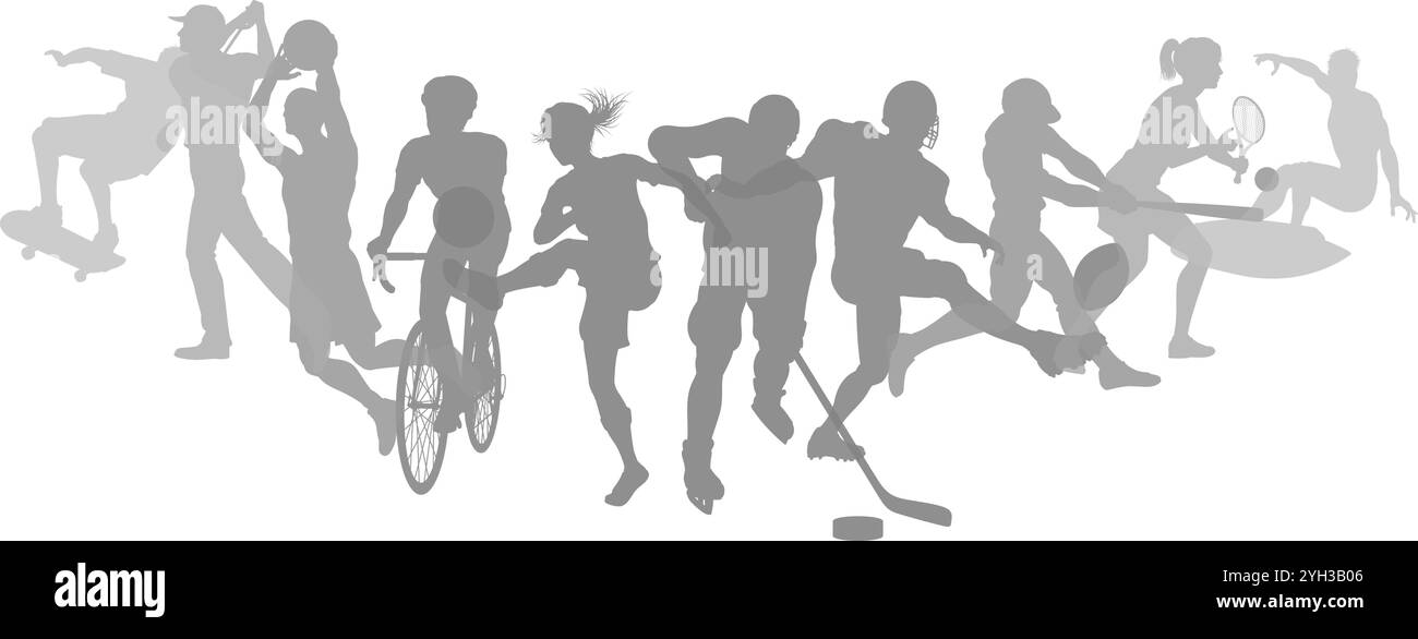 Sports Active Fitness Sport Silhouette People Set Stock Vector Image ...