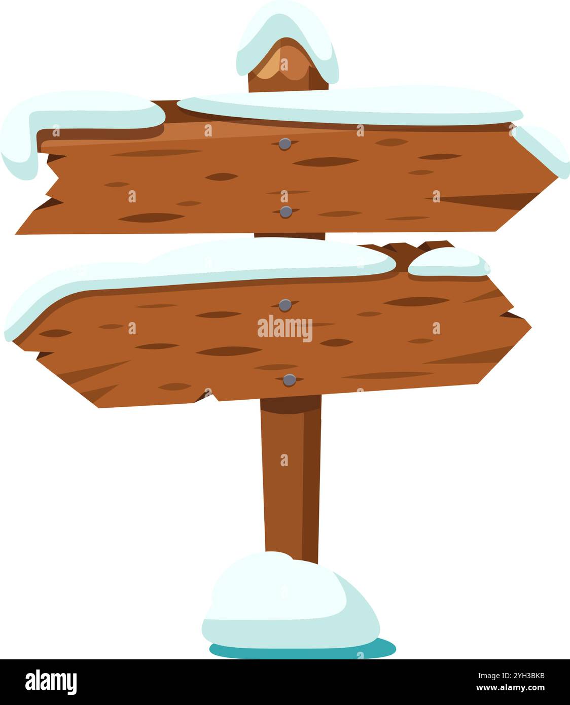 Empty wooden signpost covered with snow indicating two opposite ...