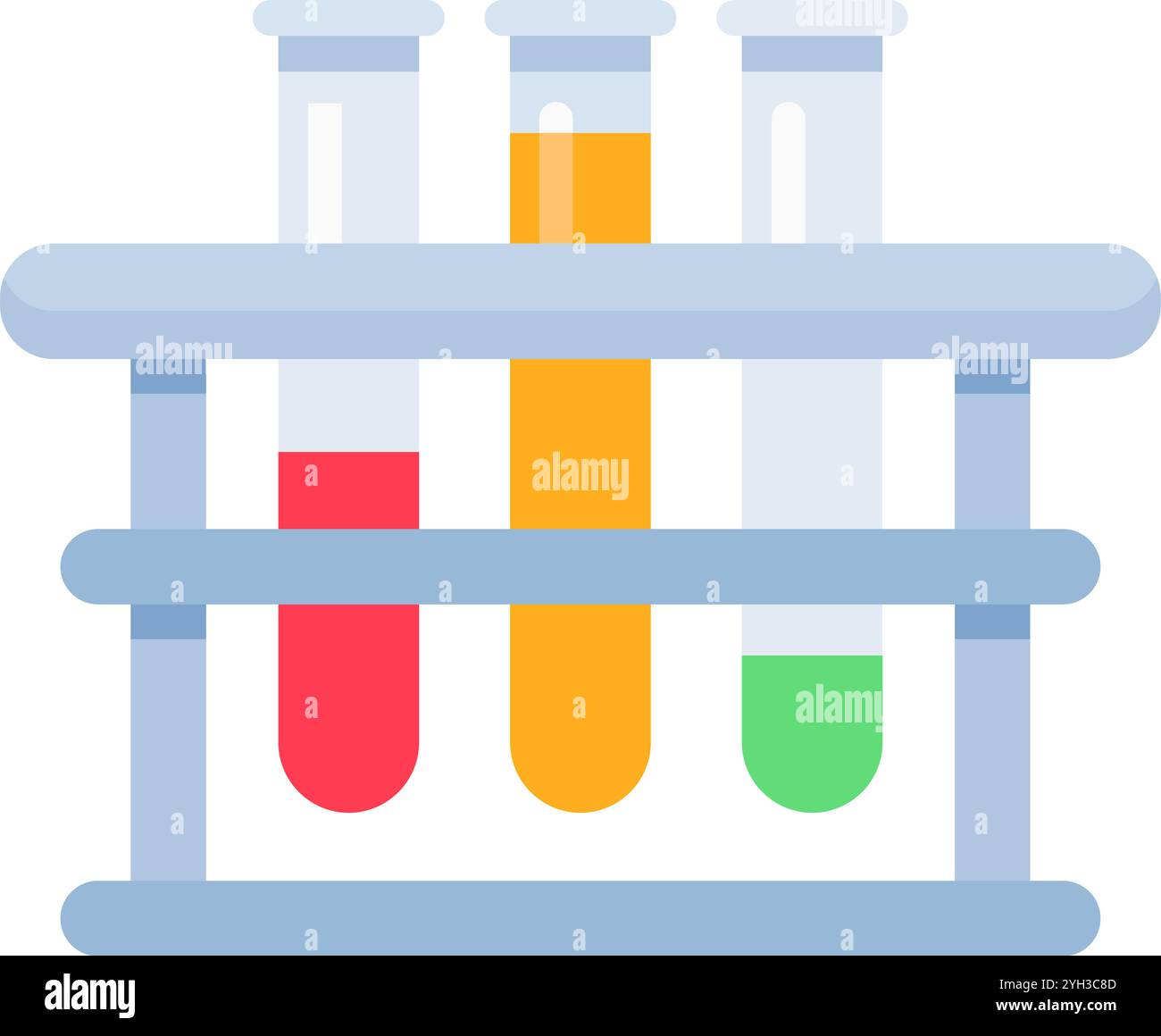 Colorful test tubes holding chemical liquids inside a laboratory rack ...
