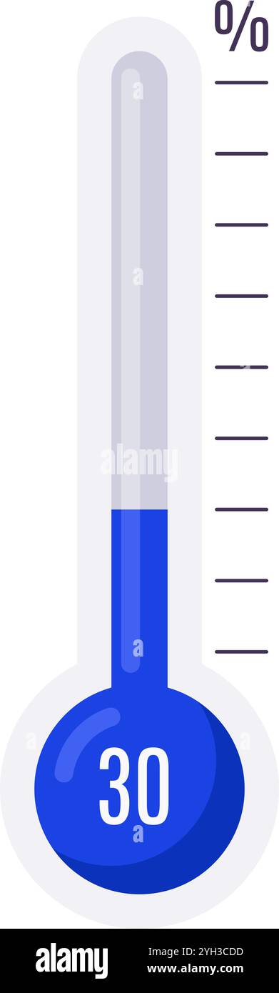 Thermometer indicating 30 percent, symbolizing progress, achievement ...