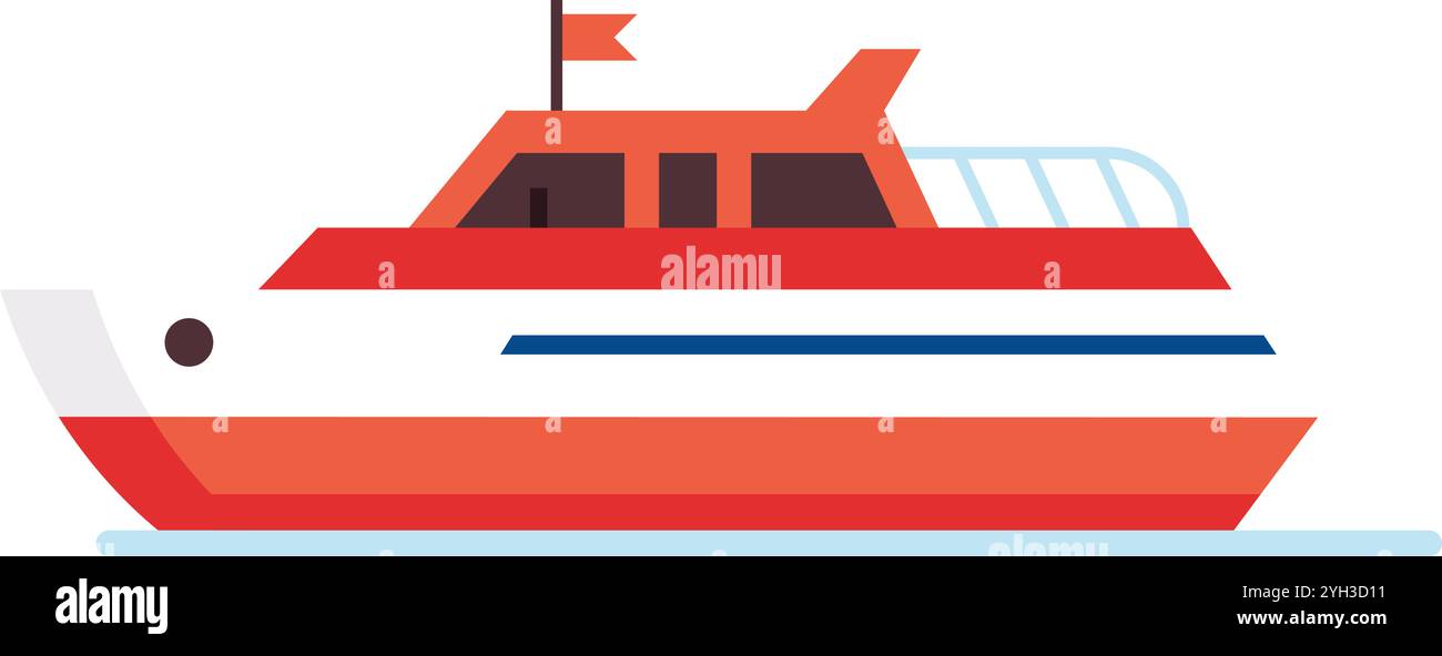 Red and white ferry boat sailing on calm water, featuring a small red ...