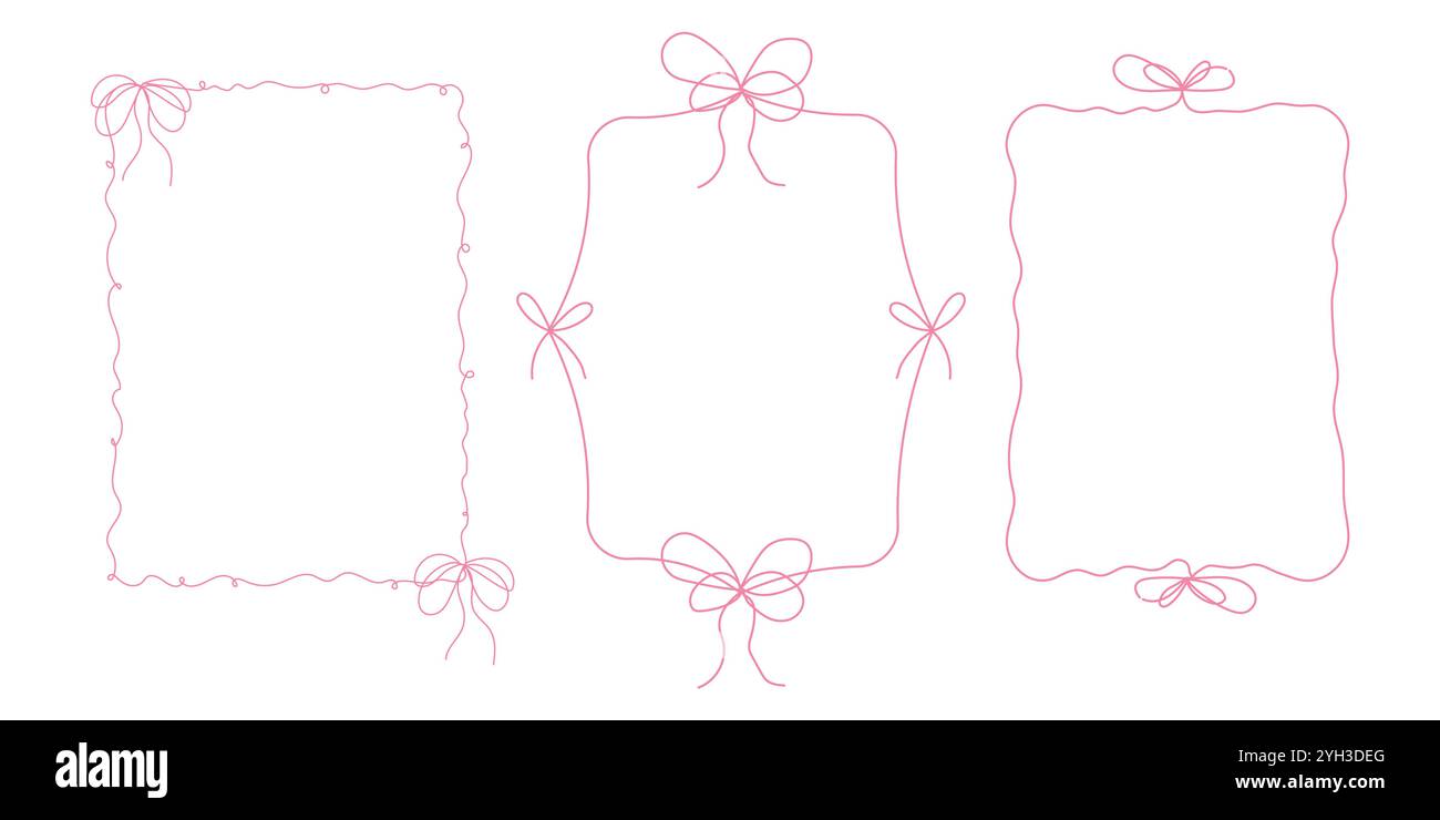 Coquette pink frame ribbon lace bow, pink wavy border y2k retro set ...