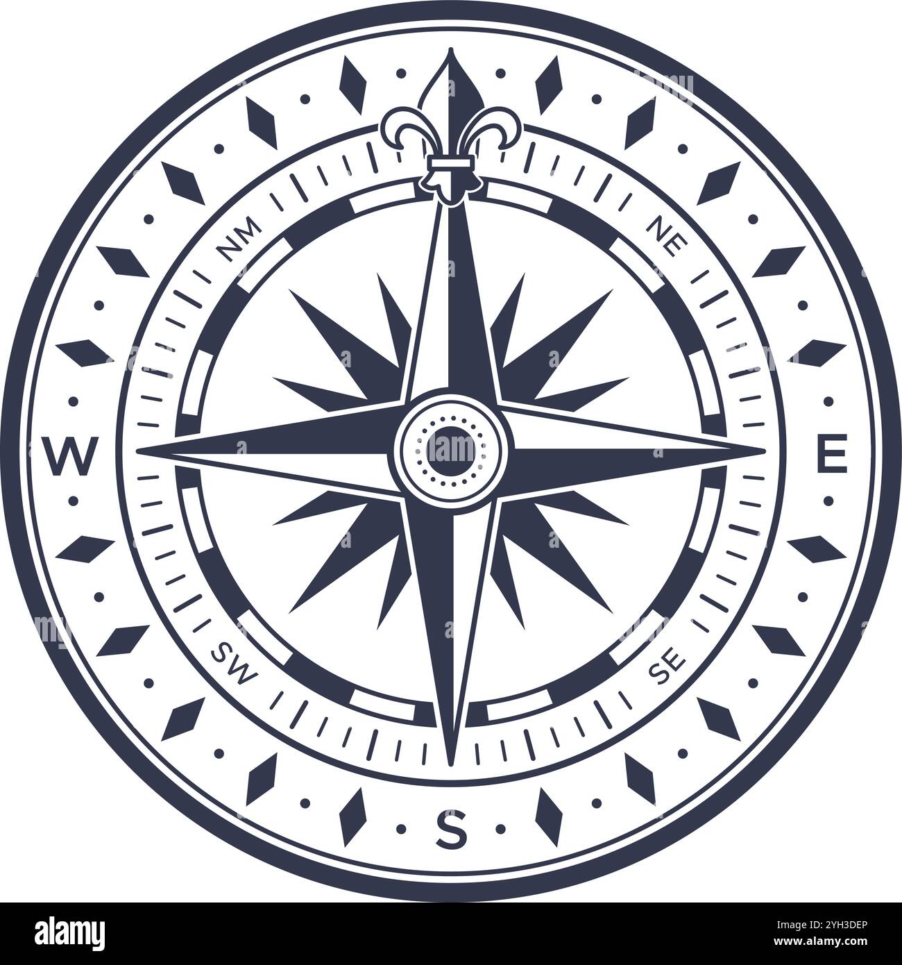 Classic compass rose design featuring a prominent fleur de lis symbol ...