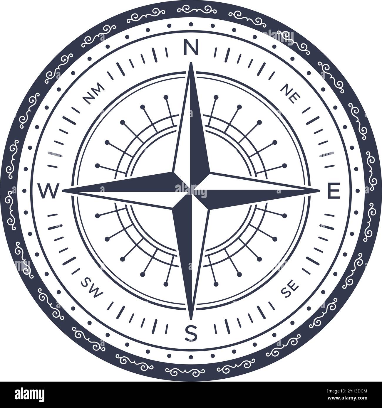 Detailed vector illustration of a vintage compass rose, including all ...