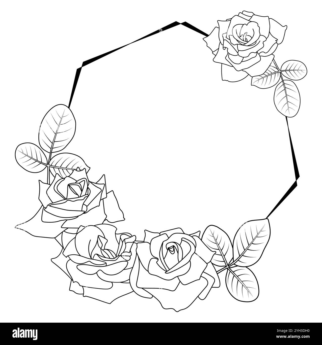 Geometric floral frame. Rose composition with hexagon shape Stock ...