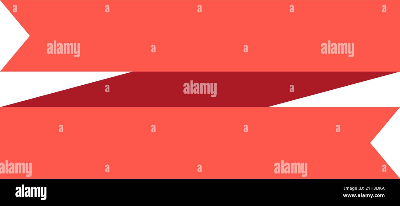 Two overlapping red ribbons on a white background create a dynamic and ...