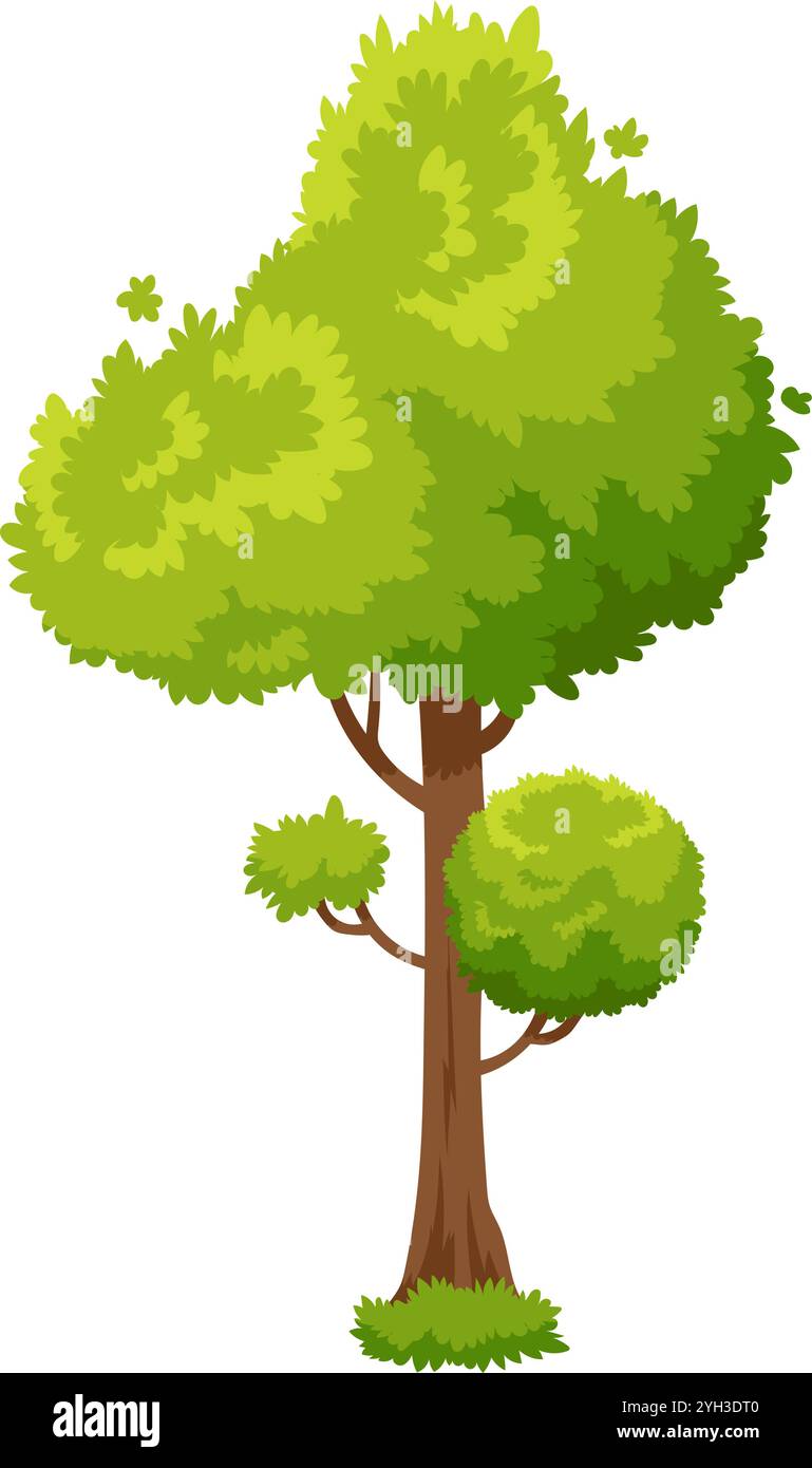 Cartoon tree with lush green foliage growing in isolation against a ...