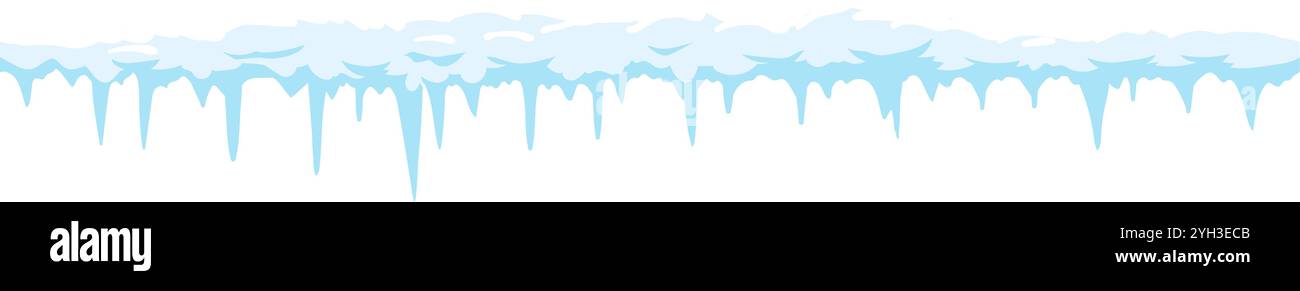 Melting icicles under snow create a stunning. Dangerous winter scene ...