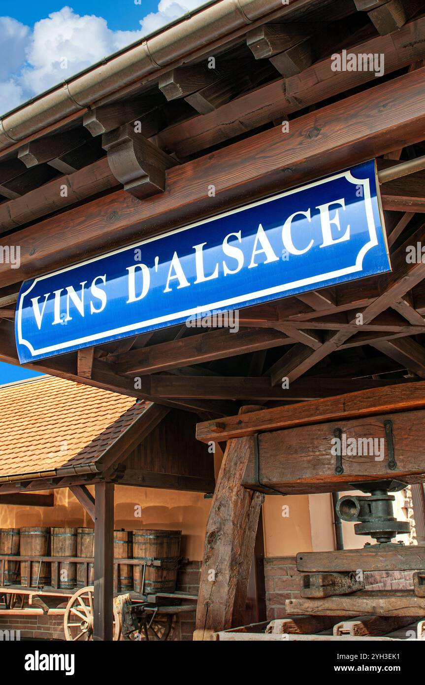 Vins d'Alsace sign outside typical winery inviting wine tasting in the ...