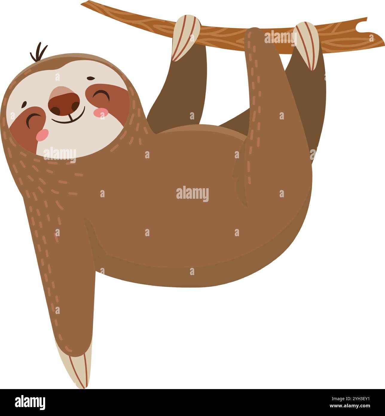 Cartoon illustration of a happy sloth hanging upside down from a tree ...