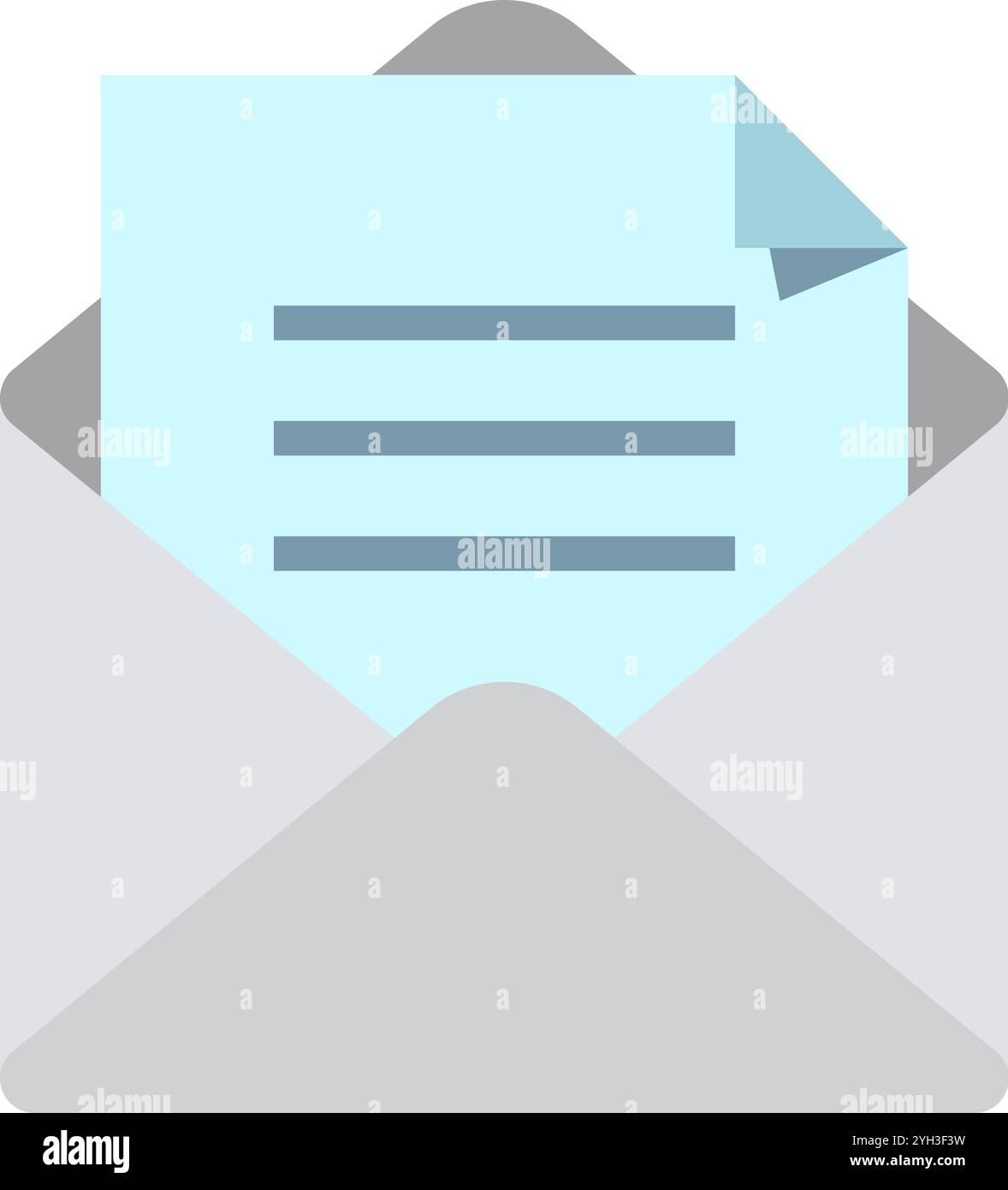 Open white envelope containing light blue letter with lines of text ...