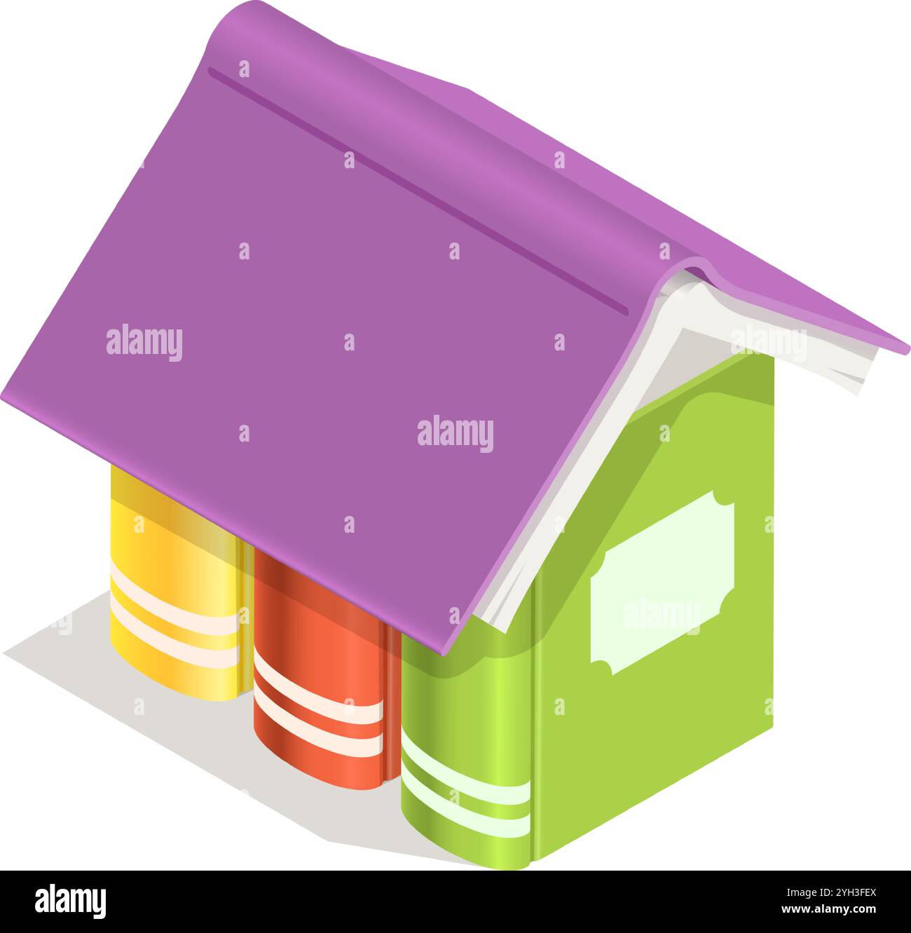 Open book acts as a roof, sheltering three colorful books underneath ...