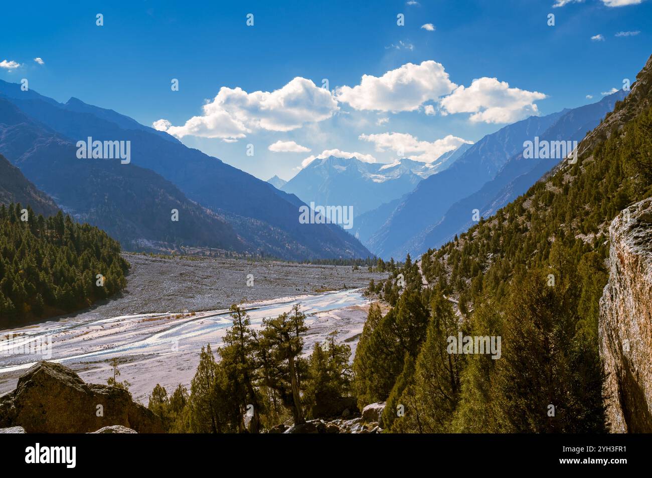 Landscape with rivers and mountains. Miyar Valley is a scenic valley in ...
