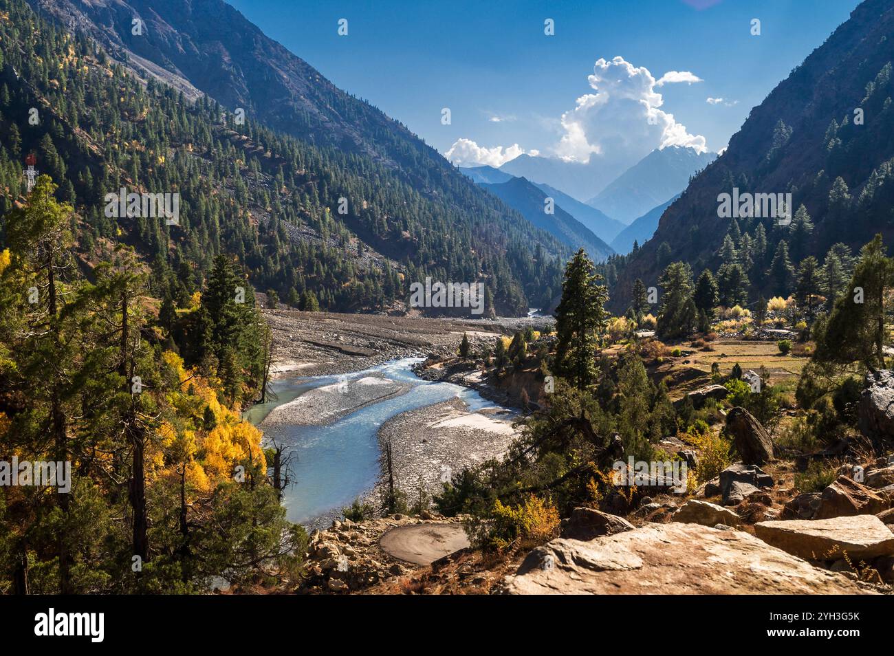 Mountain river in the mountains. Miyar Valley is a remote and scenic ...