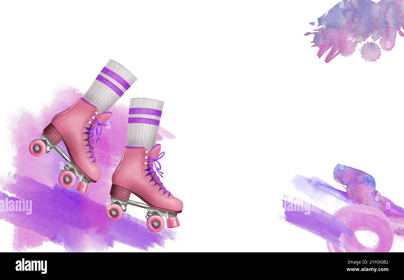 Template for card in 80s,90s style.A pair of retro style roller skates ...