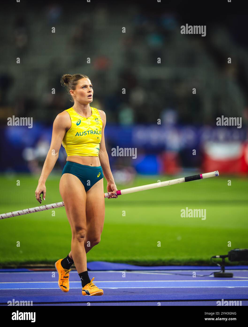 Nina Kennedy participating in the pole vault at the Paris 2024 Olympic ...