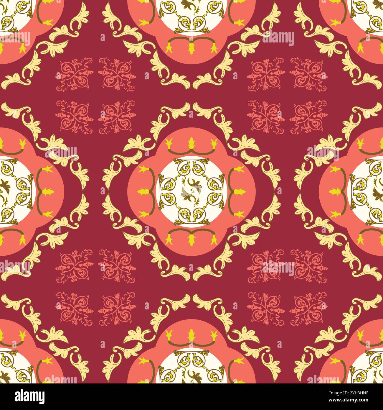 Decorative repeating pattern with bright ornaments with claret ...