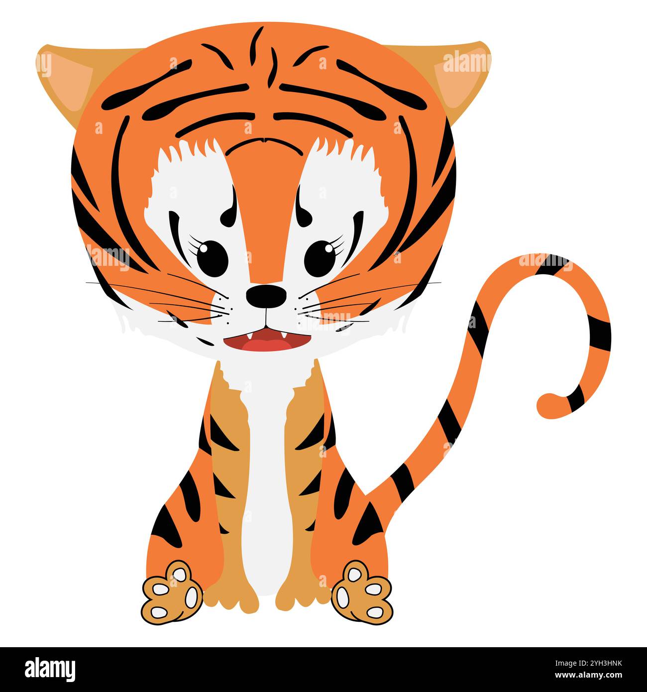 Vector illustration of a cute baby tiger smiling isolated; cartoon ...