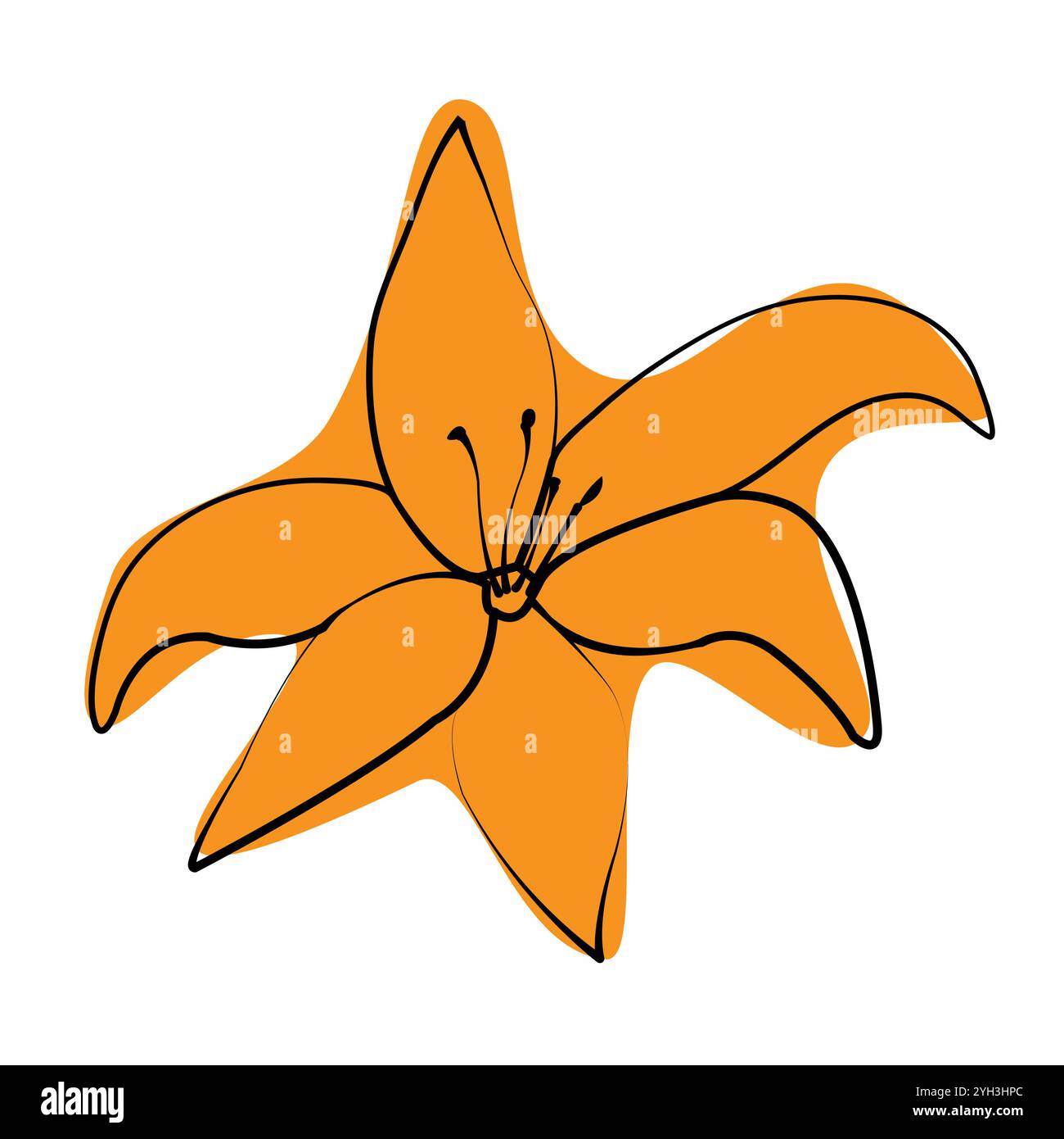Outline drawing of a orange Lily in minimalist style with color spots ...